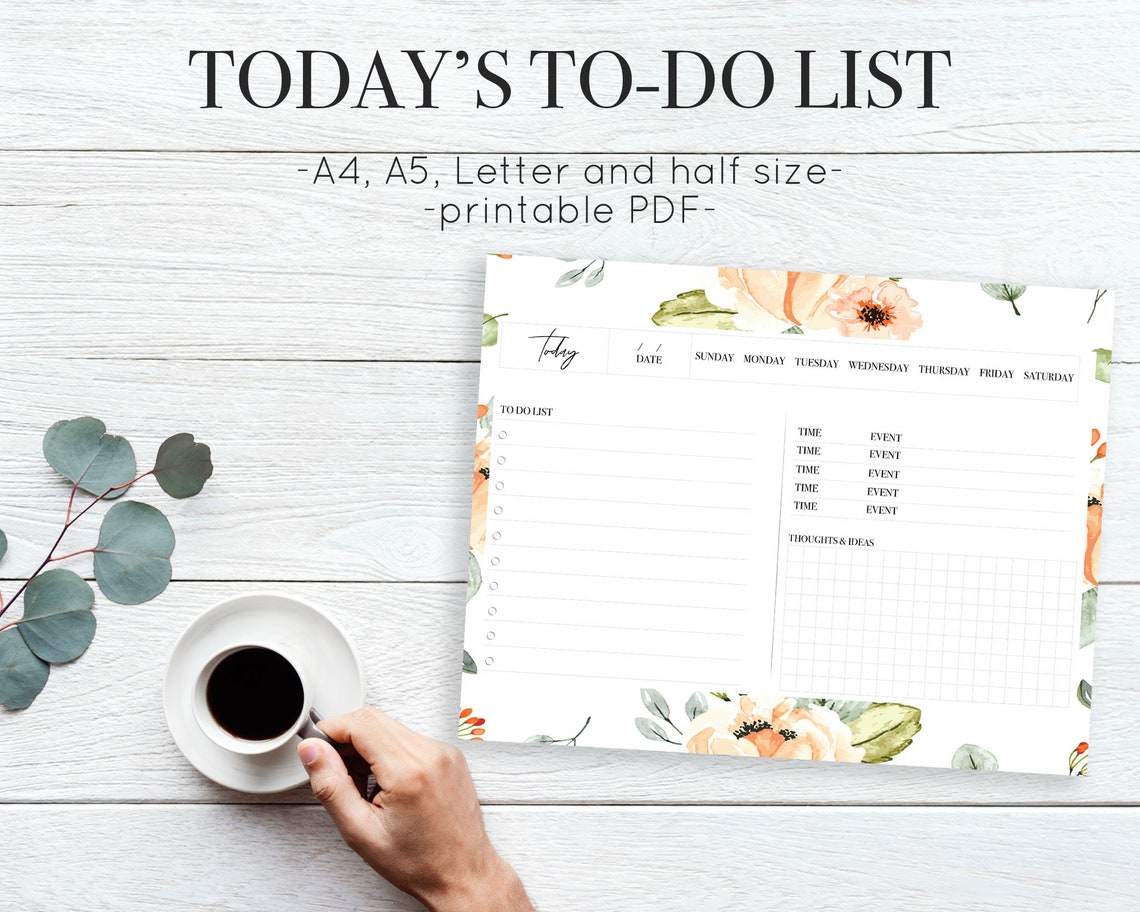 Daily to Do List, Today's To-do List, Daily to Do List, Printable PDF ...
