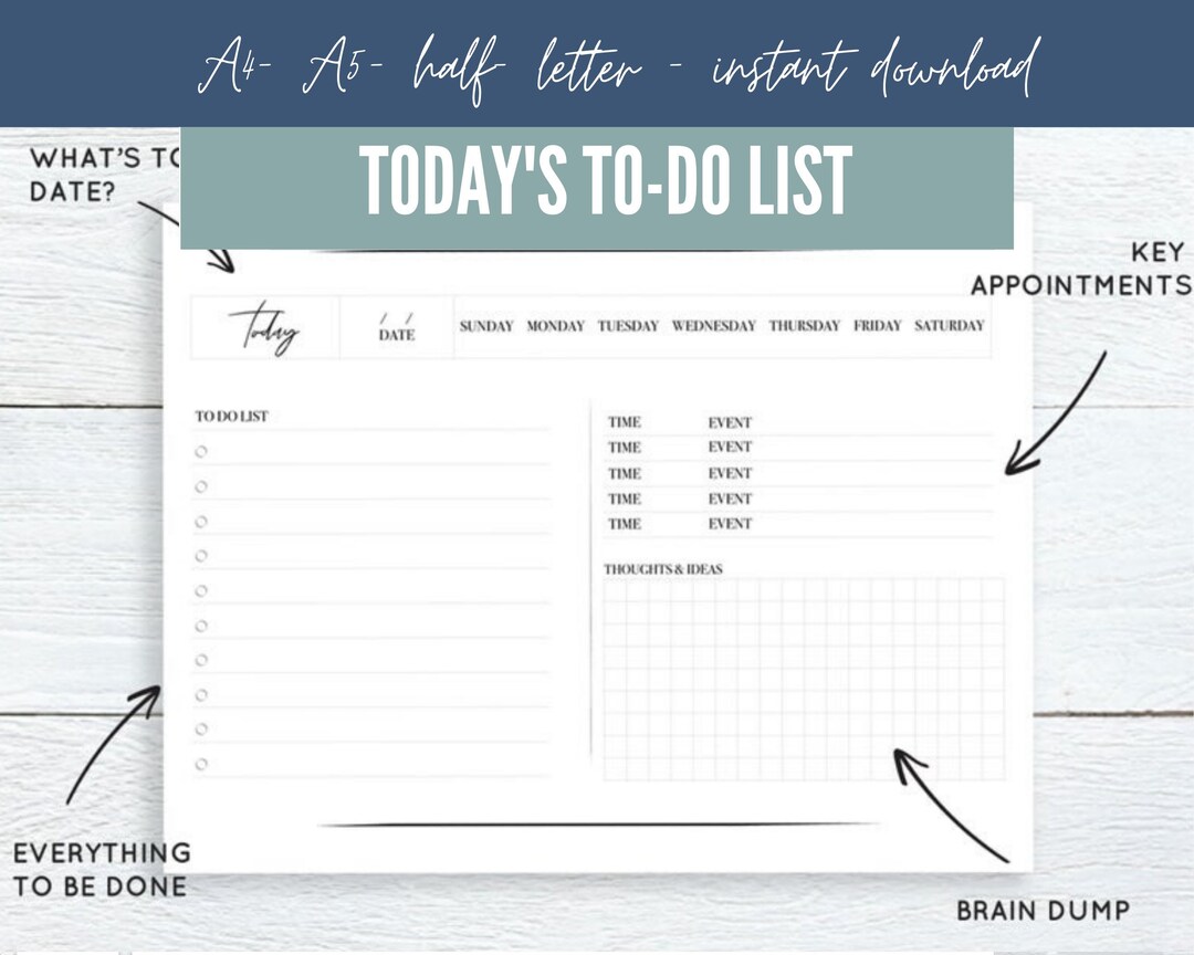 Daily to Do List, Today's To-do List, Daily to Do List, Fillable ...