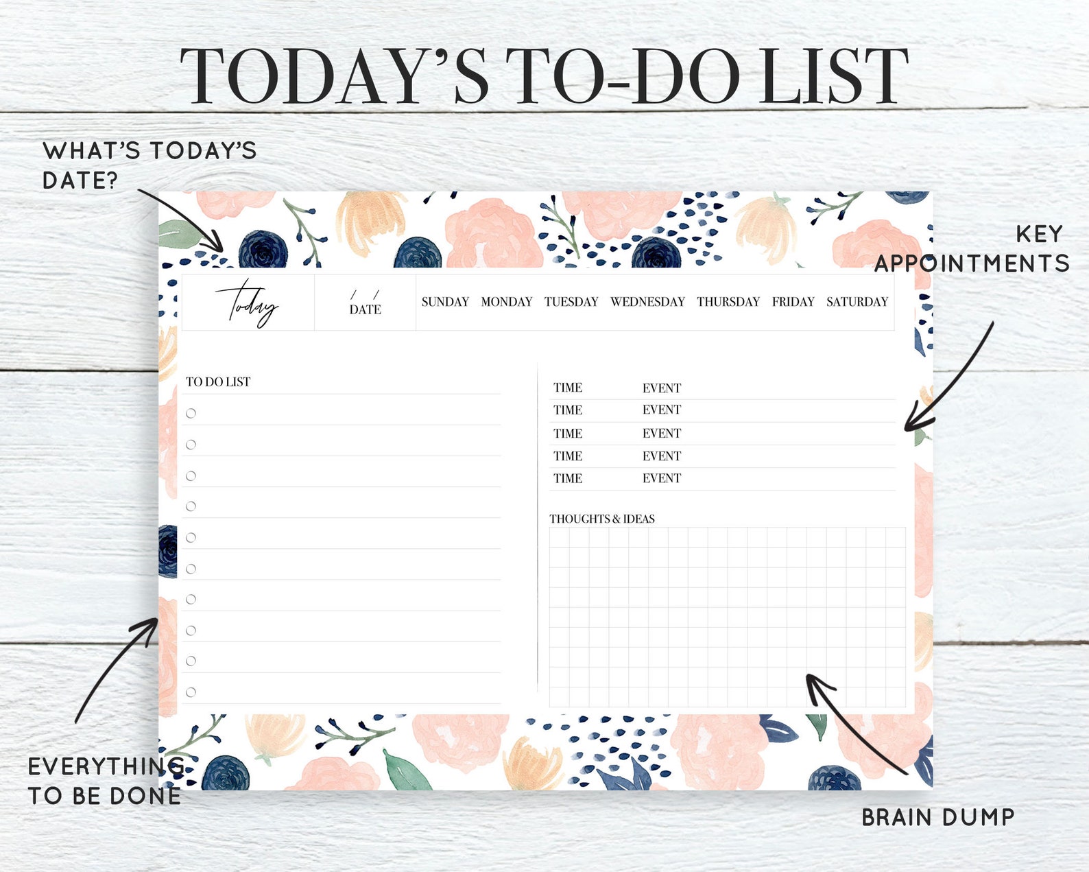 Daily to Do List, Today's To-do List, Daily to Do List, Fillable ...