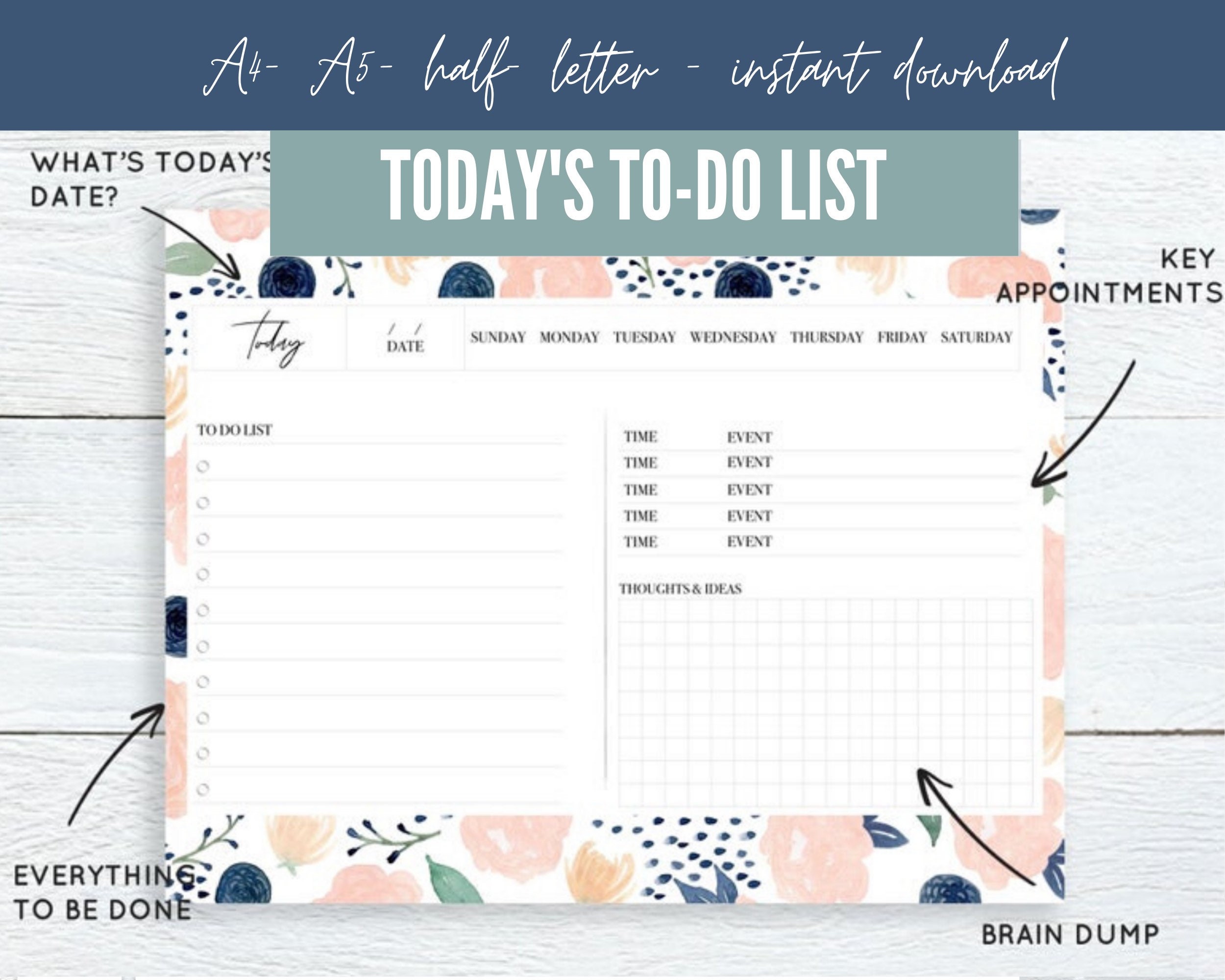 Daily to Do List, Today's To-do List, Daily to Do List, Fillable ...