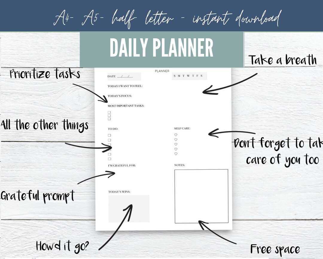 Daily Planner, Planner, Planner Printable, Daily Success Planner, Daily ...
