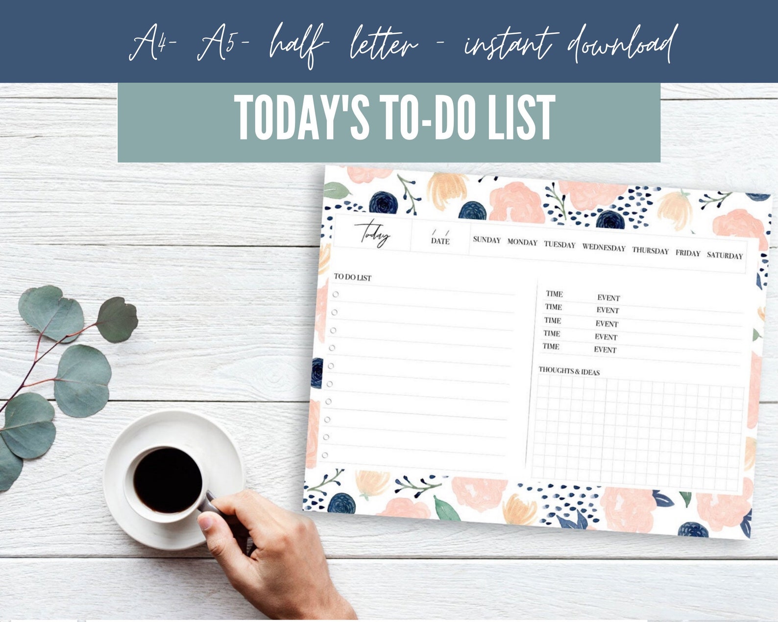 Daily to Do List, Today's To-do List, Daily to Do List, Fillable ...