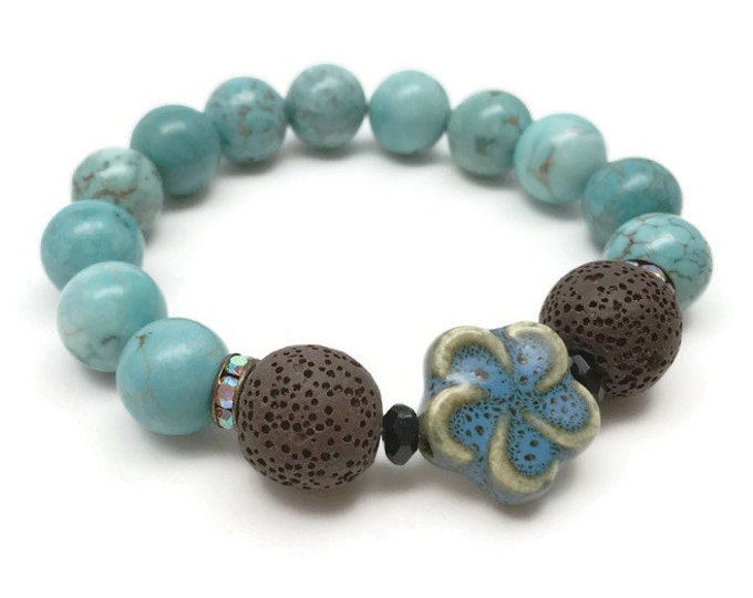 Diffuser Bracelet, Stretch Bracelet, Turquoise Howlite Bracelet With ...