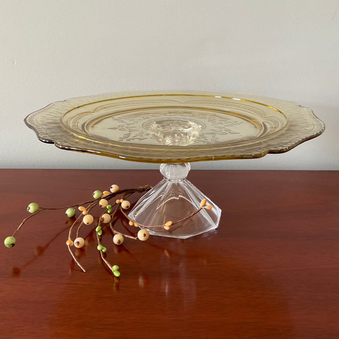Yellow Depression Glass Cake Stand. Patrician - Etsy
