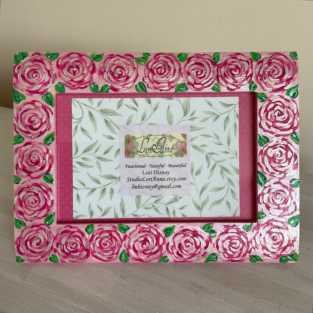 4x6 Hand Painted Picture Frame. Bold, Bright Pink Painterly Roses With ...