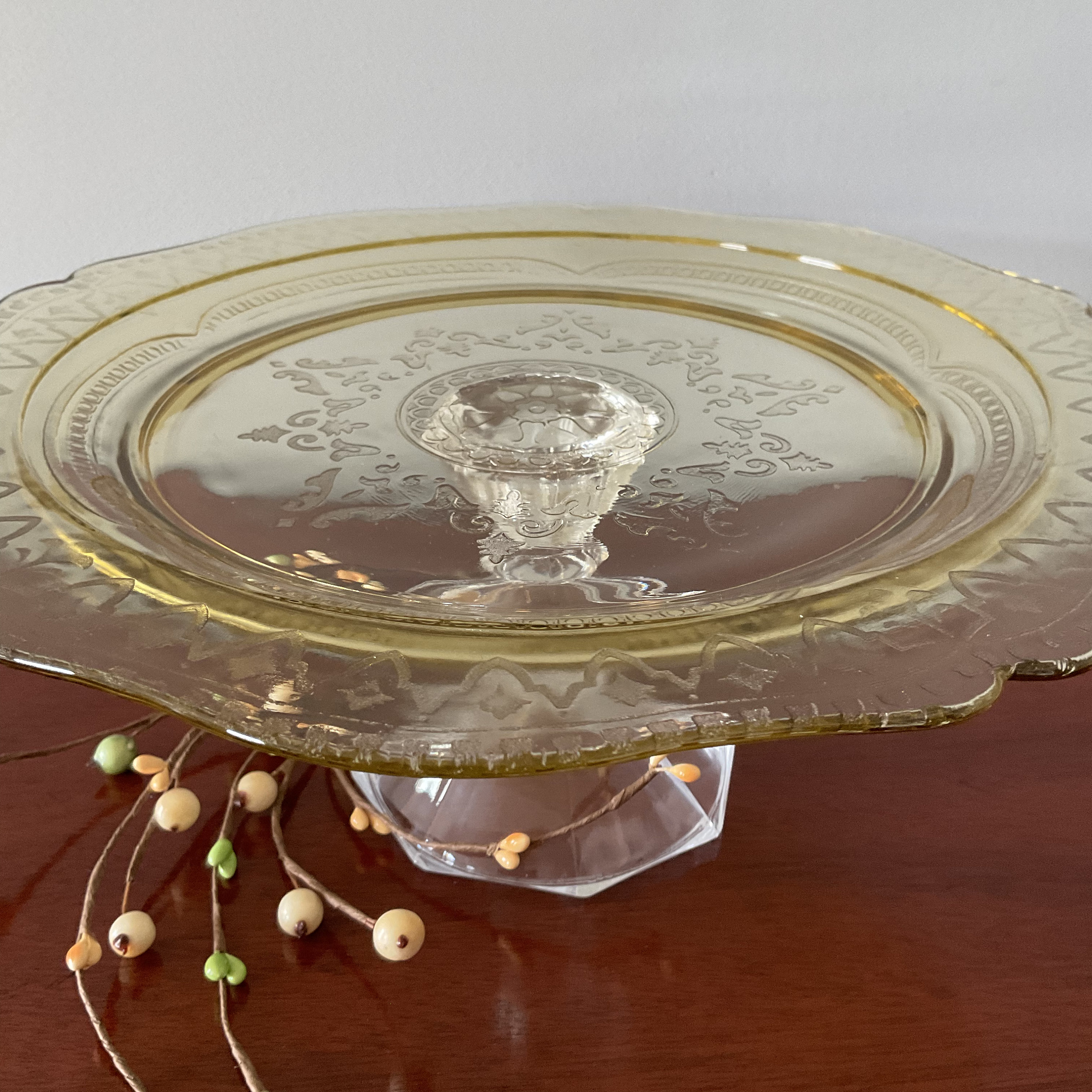 Yellow Depression Glass Cake Stand. Patrician - Etsy