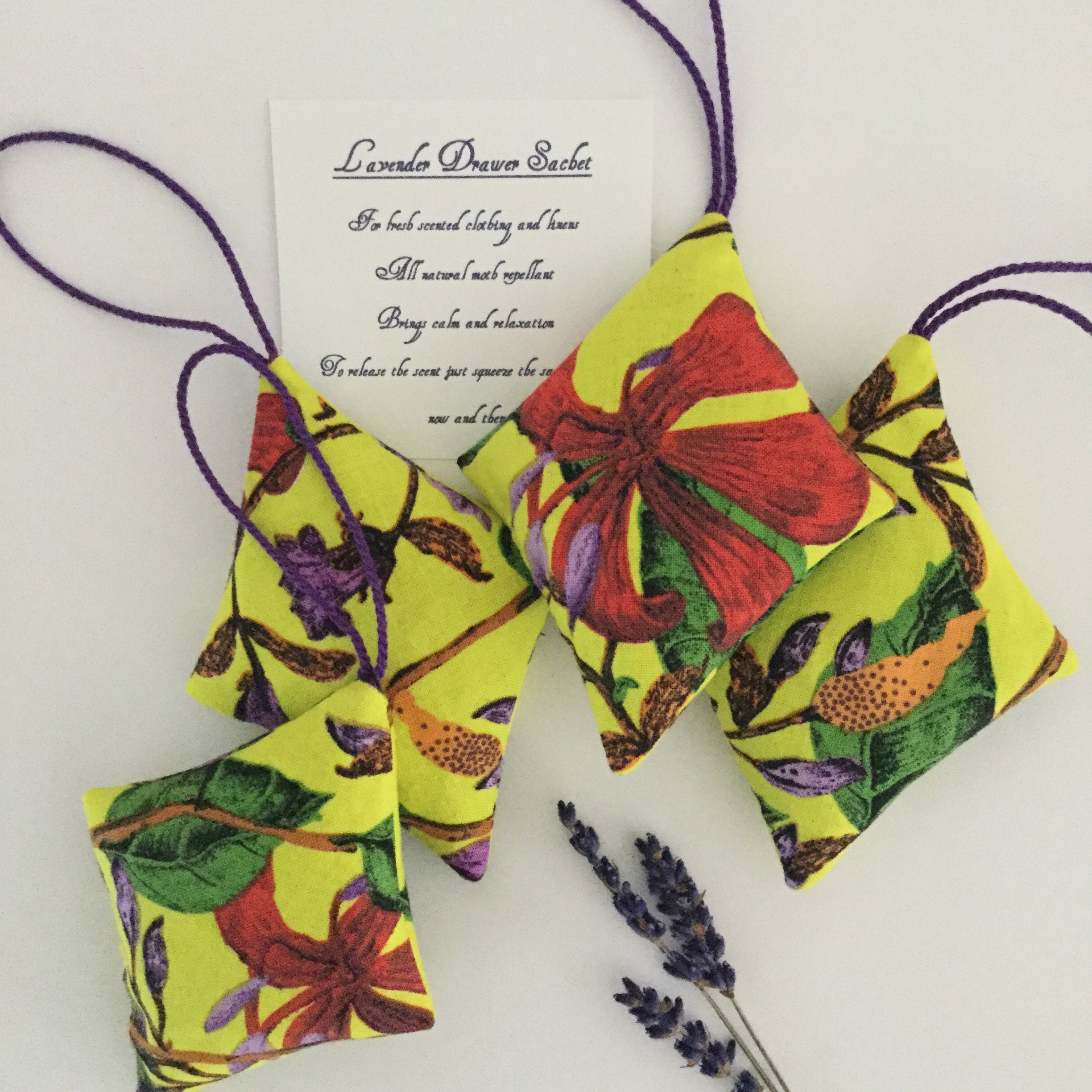 Lavender Sachets Set of 4 Hanging Organic Fragrance Pillows for Drawers ...