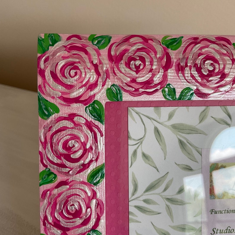 4x6 Hand Painted Picture Frame. Bold, Bright Pink Painterly Roses With ...