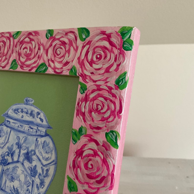 4x6 Hand Painted Picture Frame. Bold, Bright Pink Painterly Roses With ...