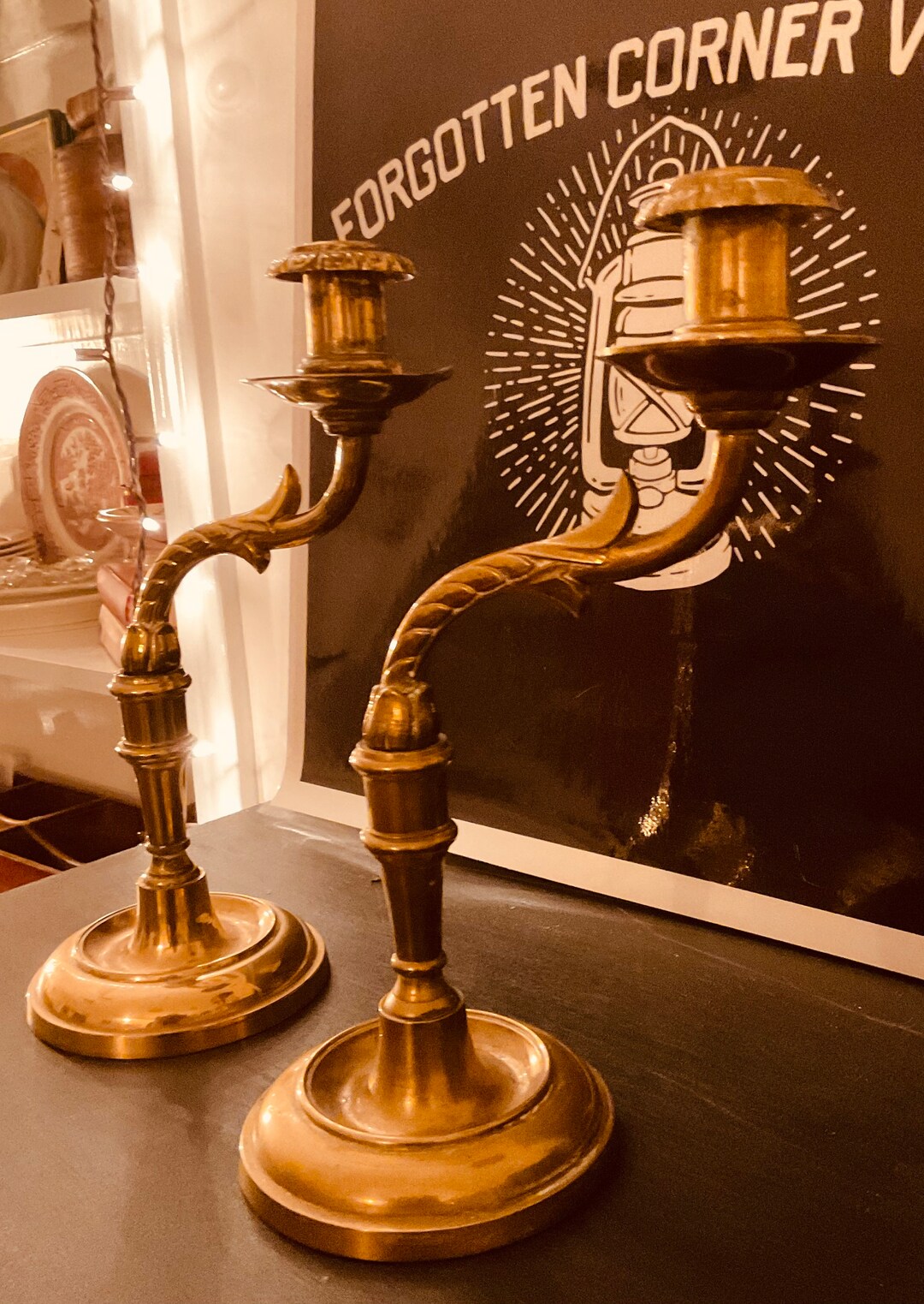 Set of Vintage Curved Brass Candlesticks - Etsy