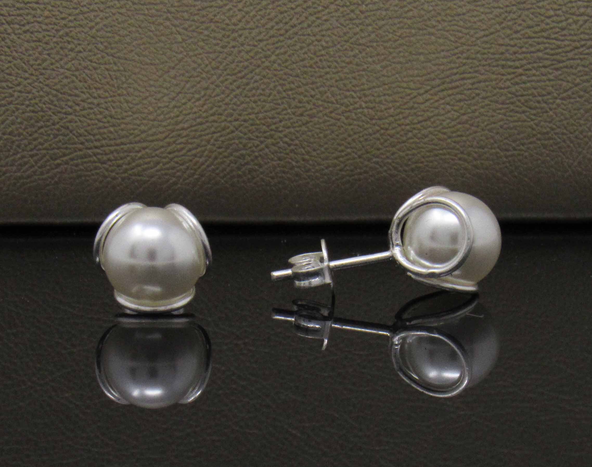 Sterling Silver Large Faux Pearls Balls Stud Earrings, Sterling Silver ...