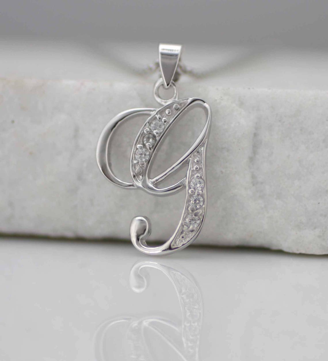 Letter G Necklace Sterling Silver Initial Necklace Silver | Etsy