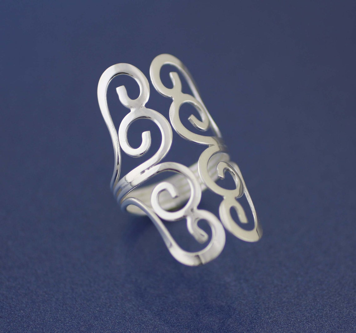 Sterling Silver Long Filigree Ring Silver Long Finger Armour | Etsy