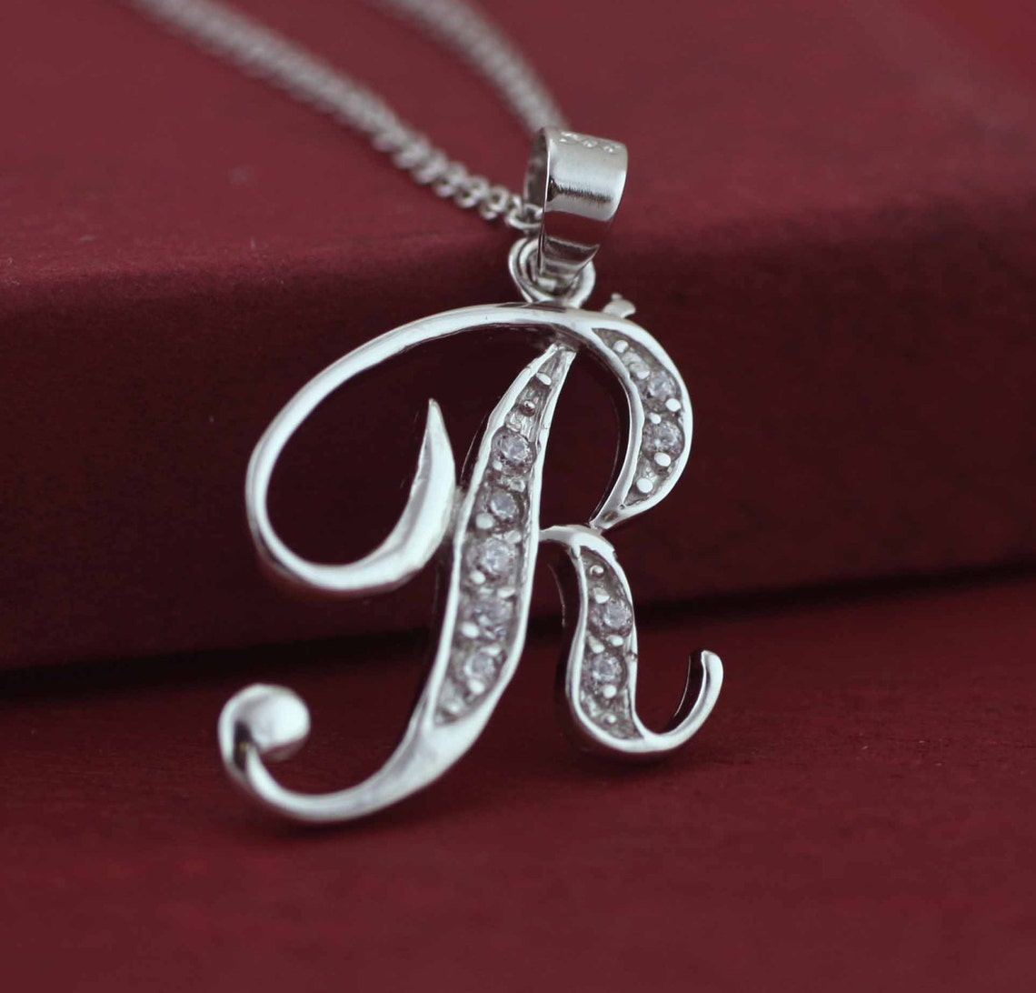 Letter R Necklace Sterling Silver Initial Necklace Silver - Etsy