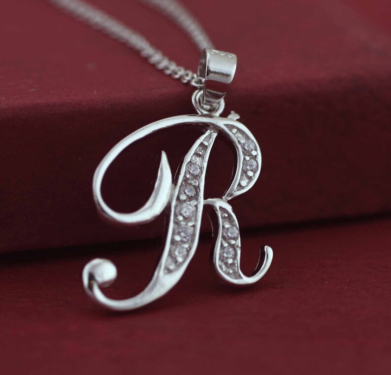 Letter R Necklace, Sterling Silver Initial Necklace, Silver Initial ...