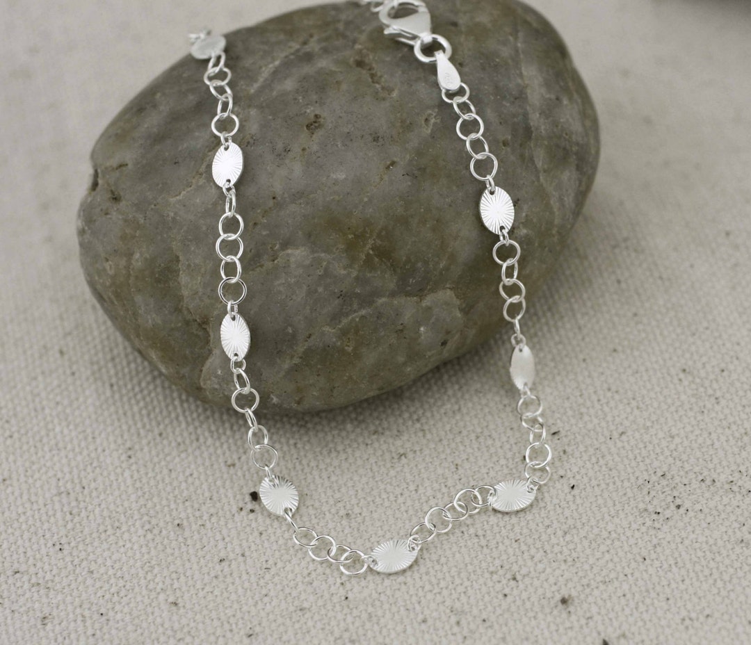 Silver Anklet Bracelet, Sterling Silver Anklet, Diamond Disc Anklet ...