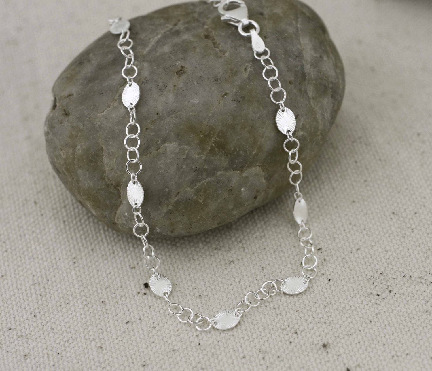 Silver Anklet Bracelet Sterling Silver Anklet Diamond Disc - Etsy