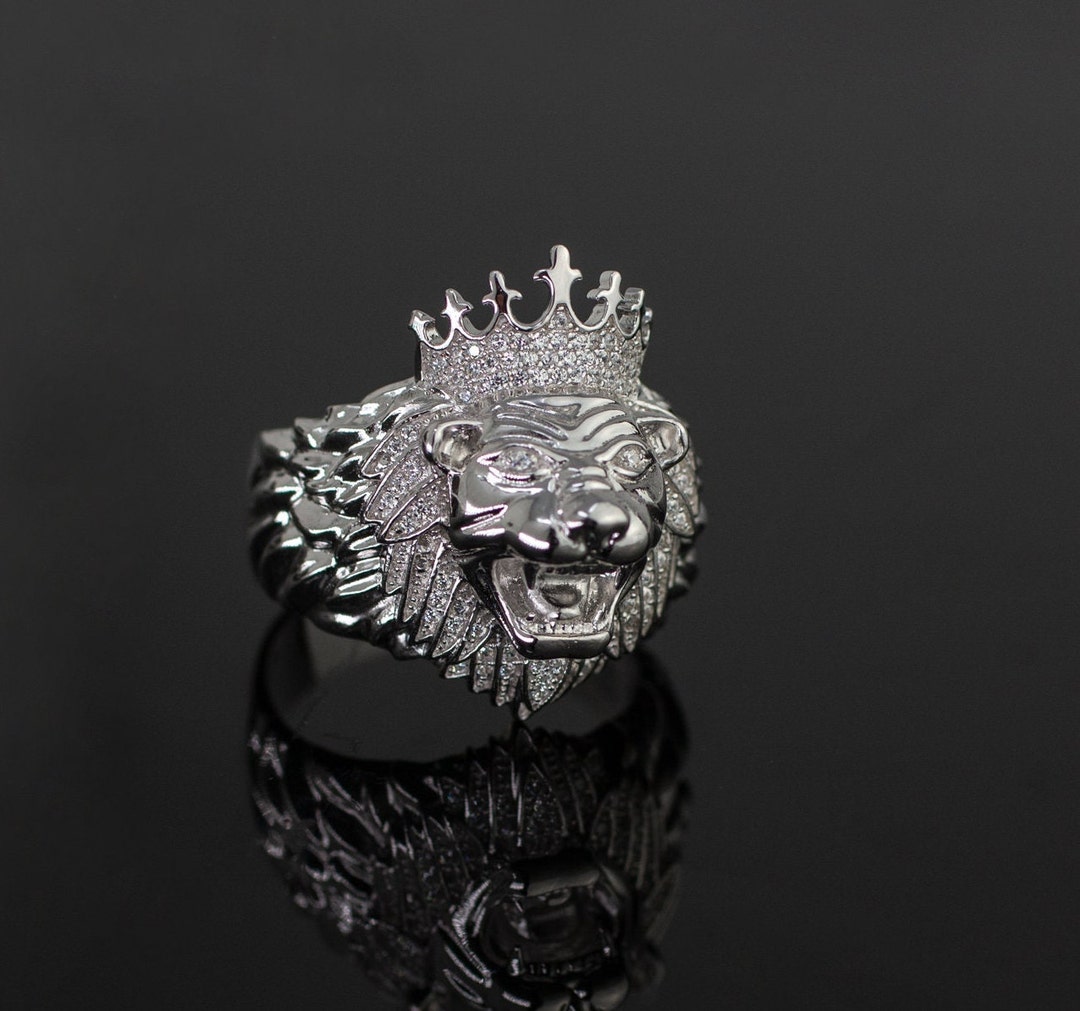 Silver Lion Ring, Men Lion Ring, Sterling Silver Lion Head Ring, Lion ...