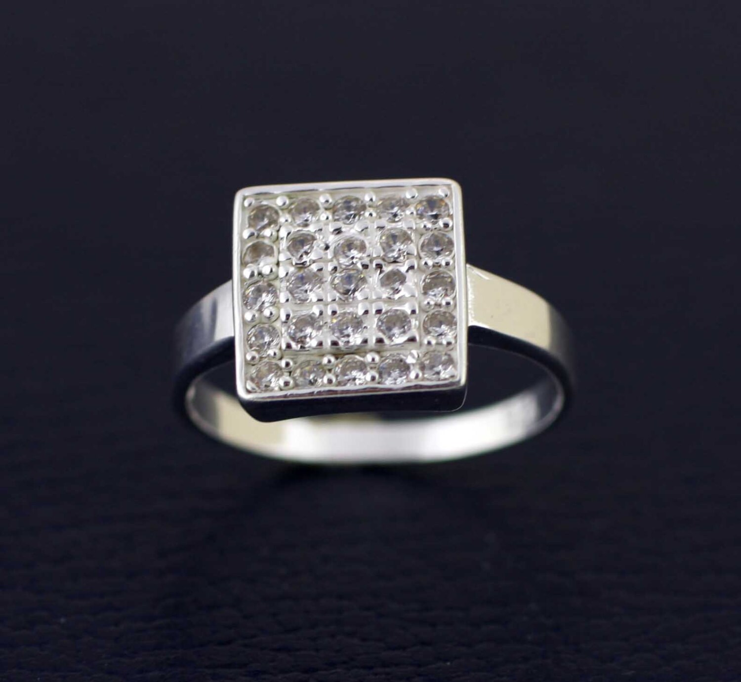 Sterling Silver Square Ring With CZ Silver Woman Ring With 25 - Etsy