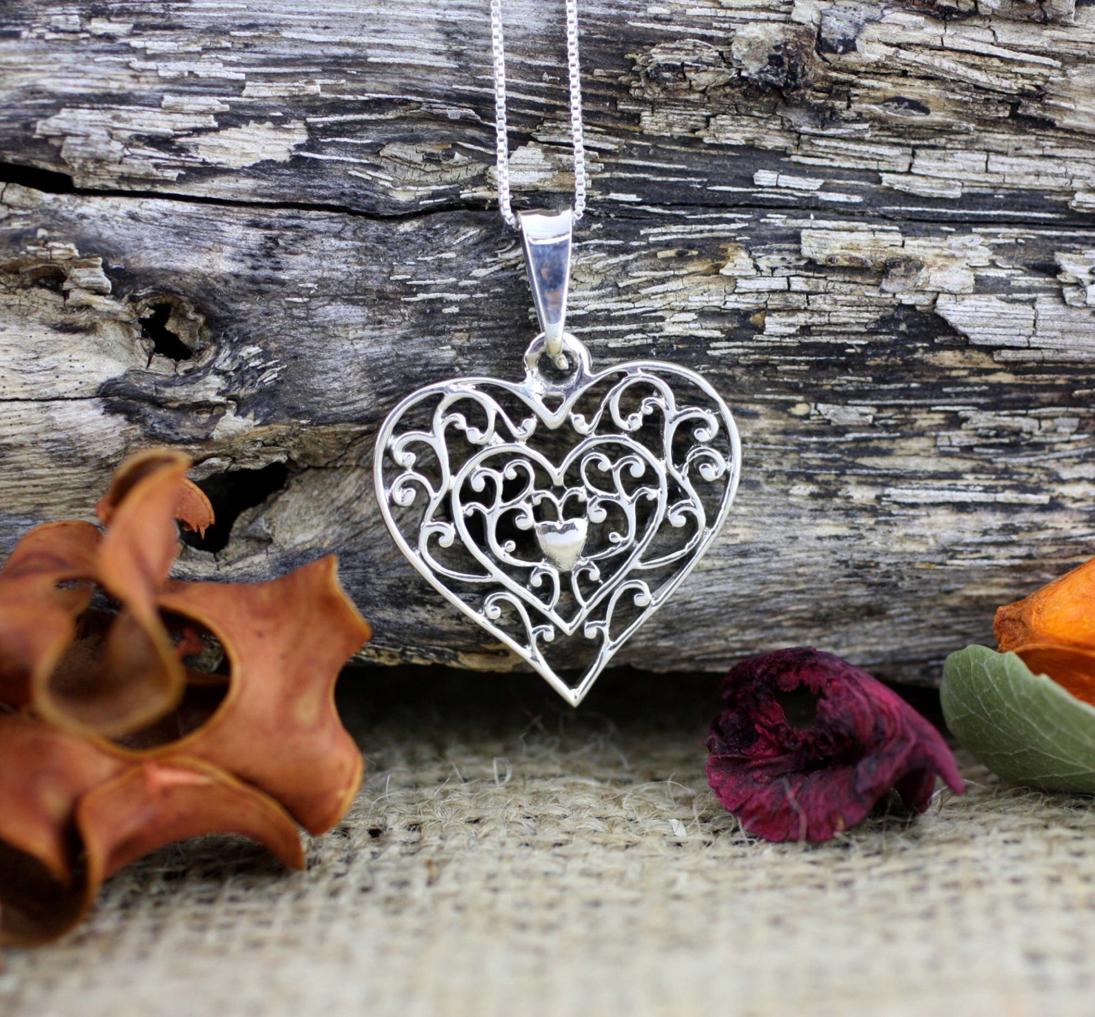 Silver Filigree Heart Necklace Double Heart Filigree | Etsy