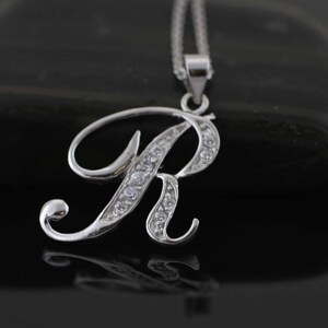 Letter R Necklace, Sterling Silver Initial Necklace, Silver Initial ...