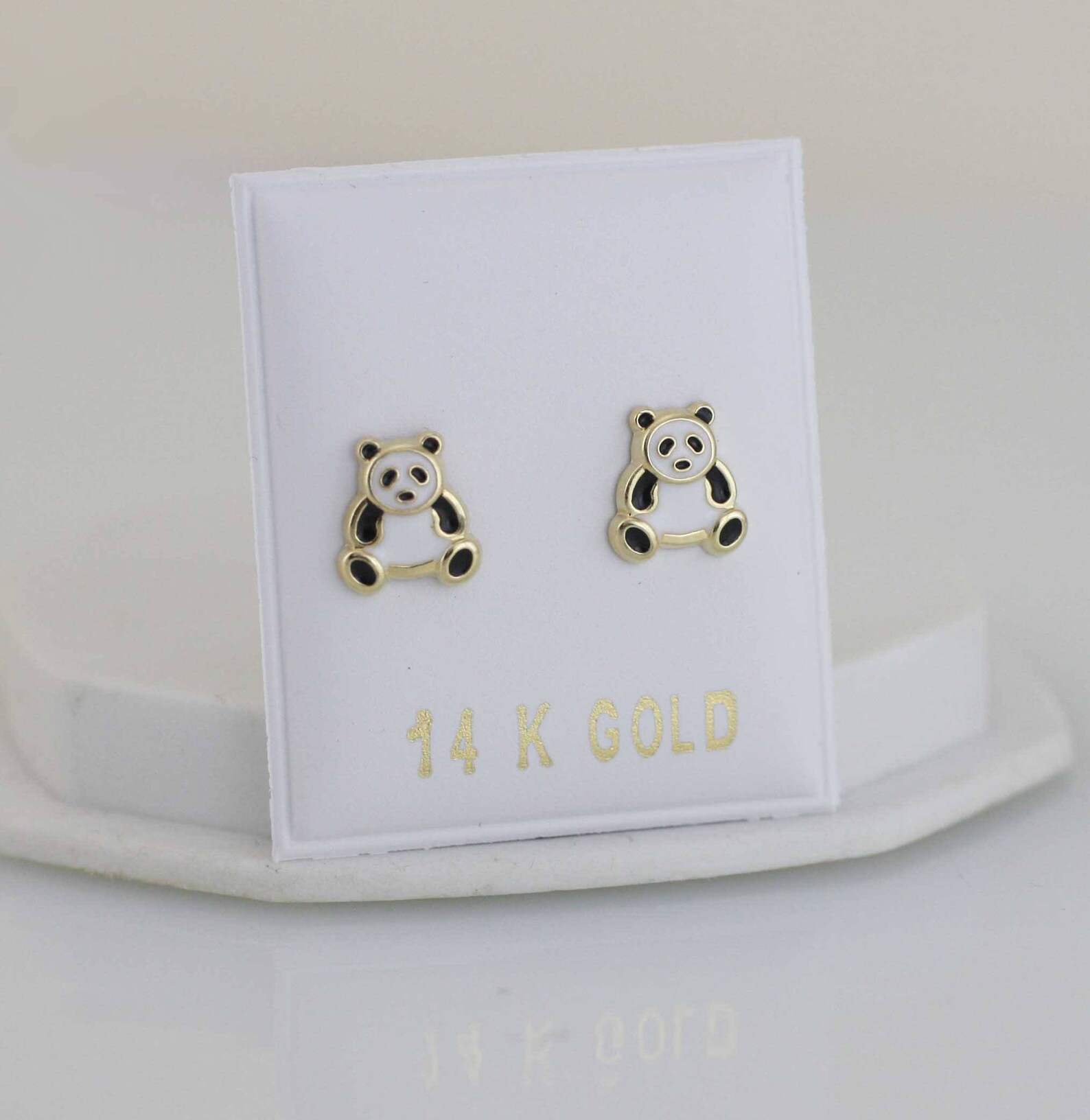 14k Panda Stud Earrings,14k Gold Panda Bear Enamel Stud Earrings, 14K ...