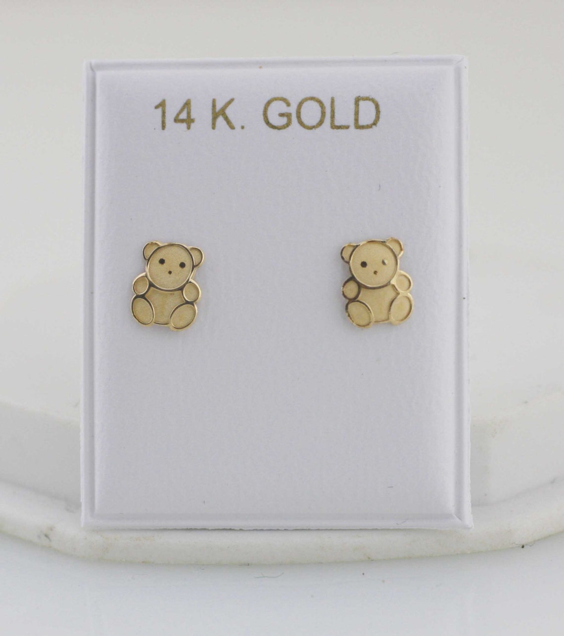 14K Gold Teddy Bear Stud Earrings 14K Teddy Bear Stud | Etsy
