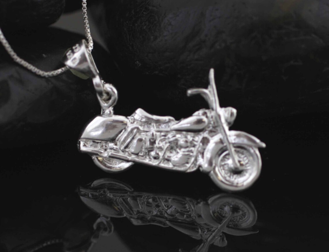 Serling Silver Motorcycle Necklace Silver Biker Necklace | Etsy