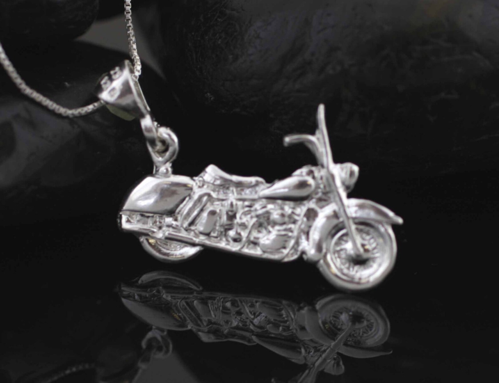 Serling Silver Motorcycle Necklace, Silver Biker Necklace, Silver ...