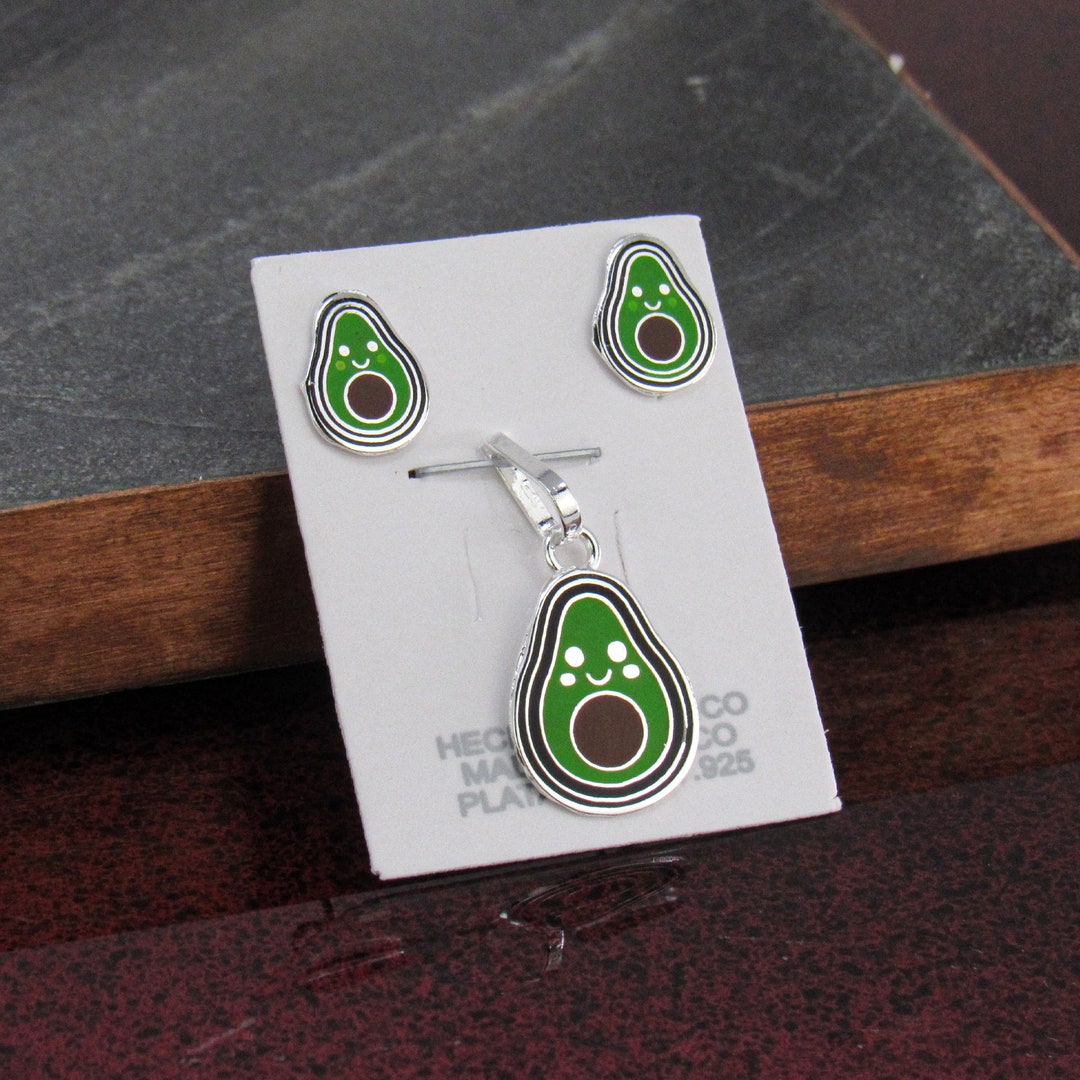 Sterling Silver Enamel Avocado Set, Silver Fun Avocado Studs, Silver ...