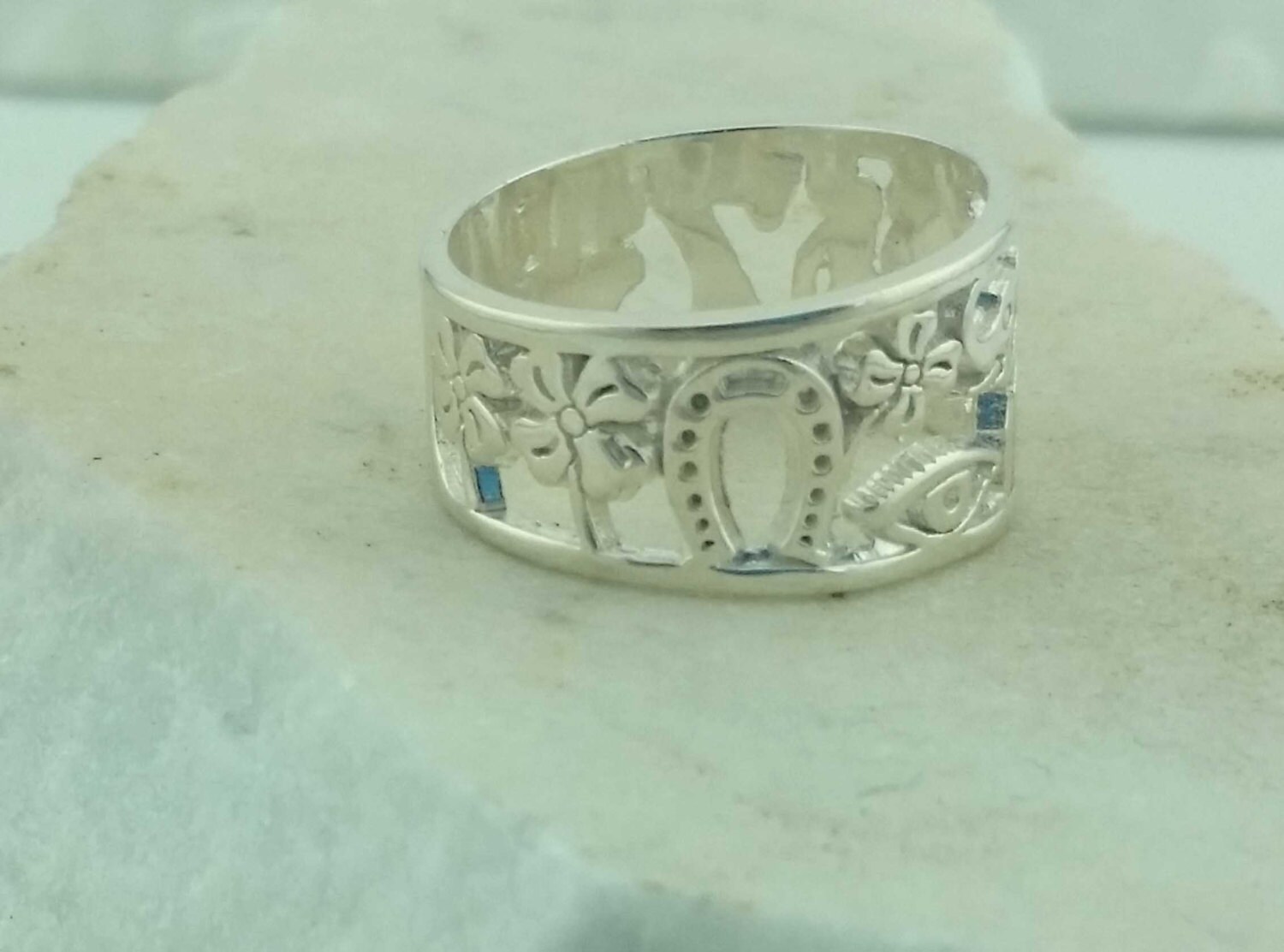 Sterling Silver Good Luck Ring, Silver Lucky Charms Ring, Lucky Charm ...