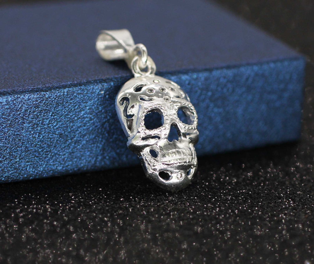 Sterling Silver Skull Necklace, Solid Silver Skull Necklace, Skull ...