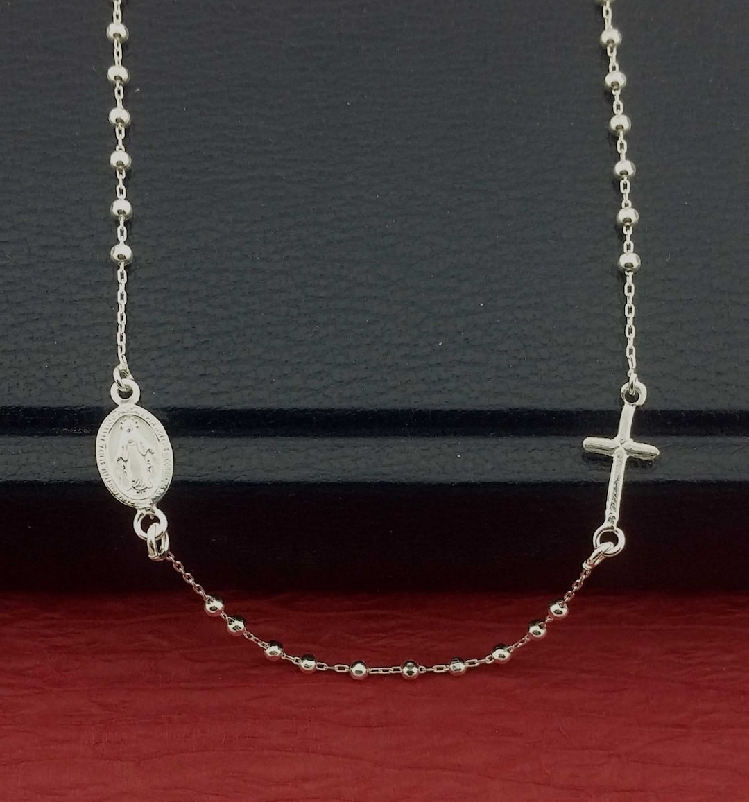 Sterling Silver Rosary Necklace, Silver Rosary With Disco Ball, Silver ...