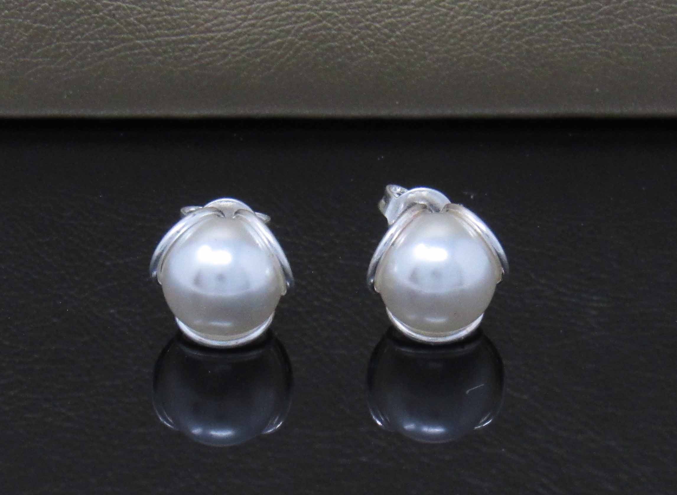 Sterling Silver Large Faux Pearls Balls Stud Earrings, Sterling Silver ...