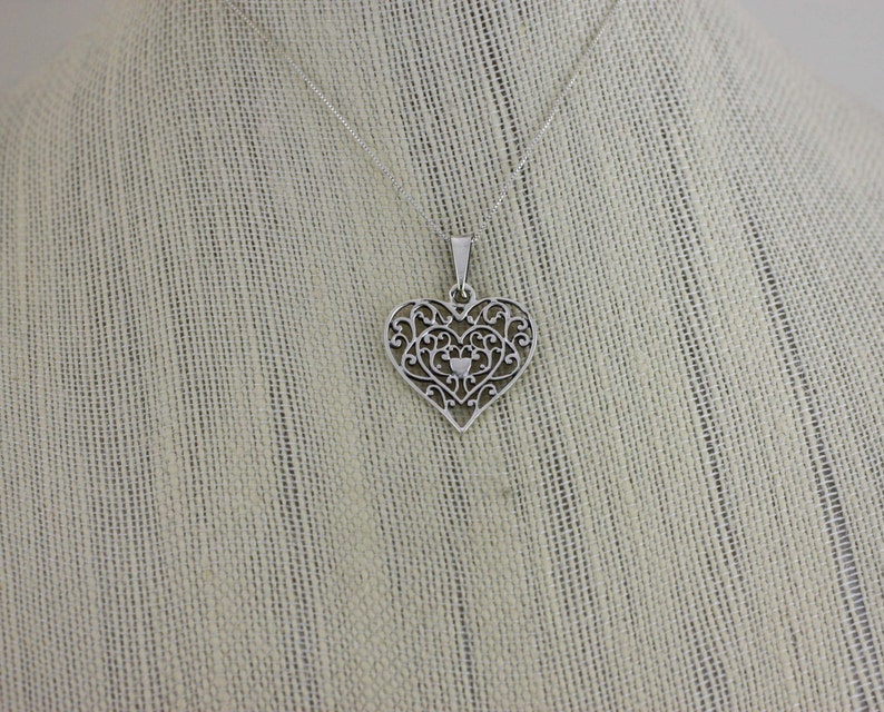 Silver Filigree Heart Necklace Double Heart Filigree | Etsy