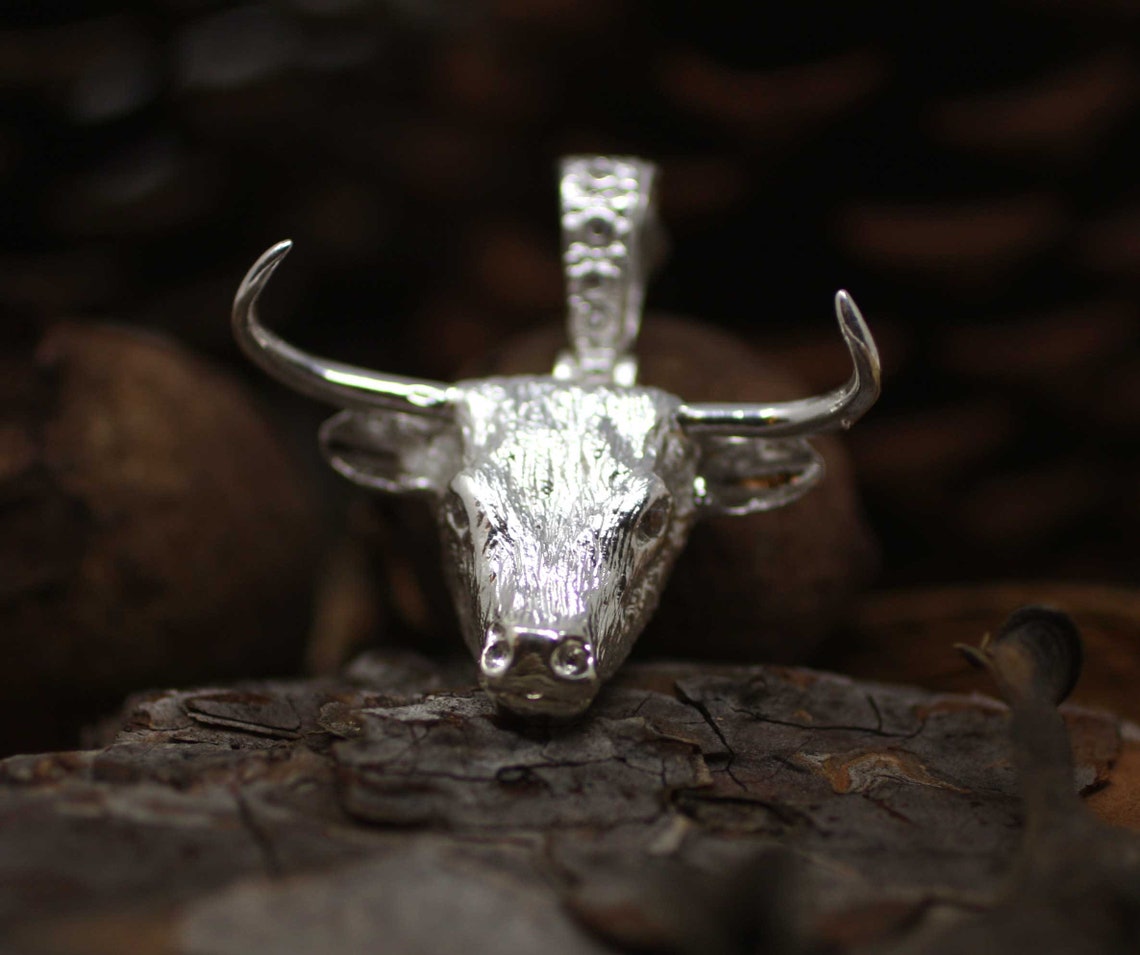 Sterling Silver Bull Head Necklace, Silver Bull Necklace, Large Silver ...