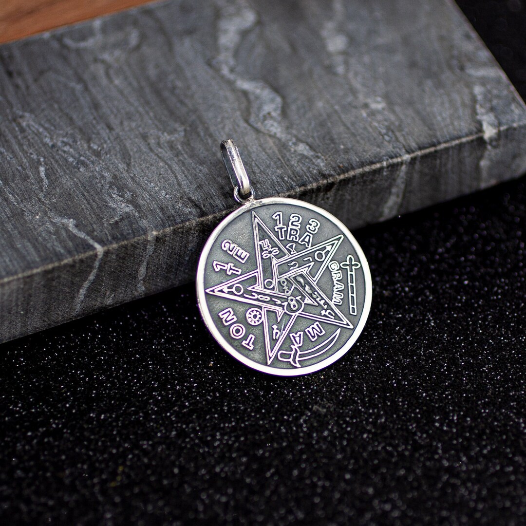 Oxidized Tetragrammaton Necklace, Silver Pentagram Necklace, Sterling ...