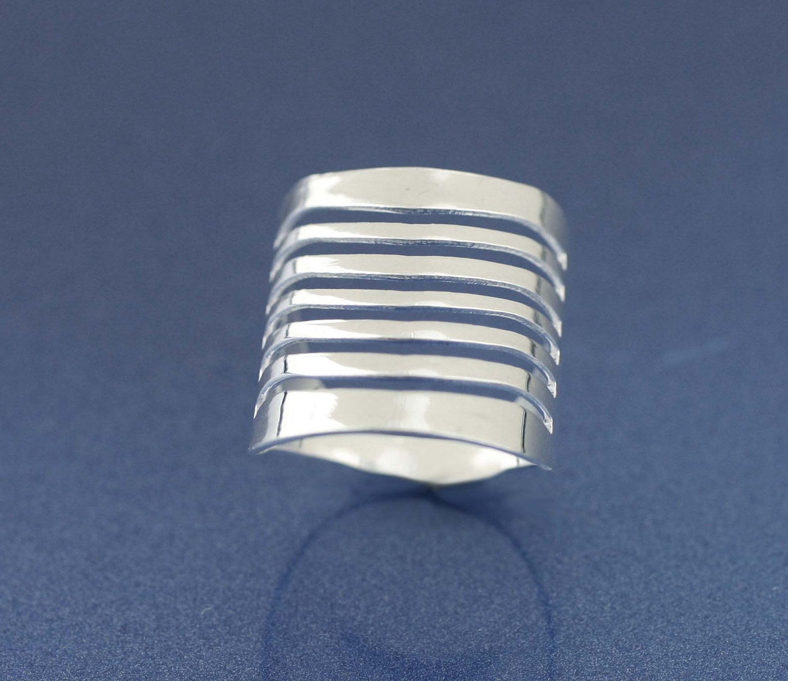 Silver Multi Line Ring, Silver Solid Semanario Ring, Sterling Silver ...