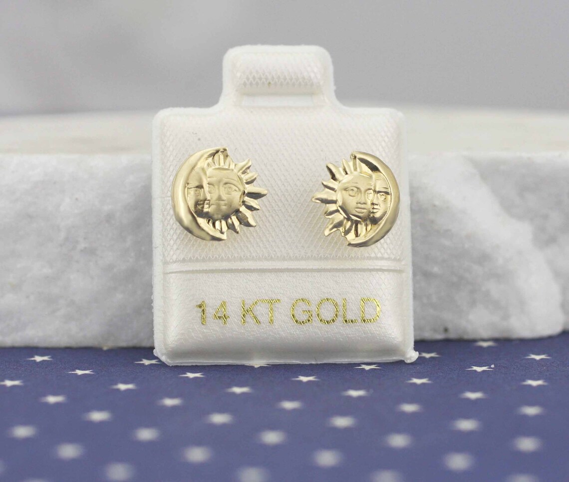 14k Gold Eclipse Stud Earrings 14k Celestial Stud Earrings - Etsy