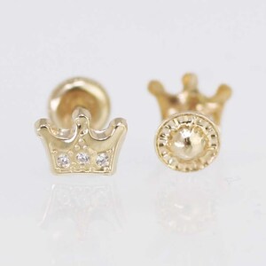 14k Gold Tiny Crown Stud Earrings, 14k Princess Stud Earrings, Crown ...