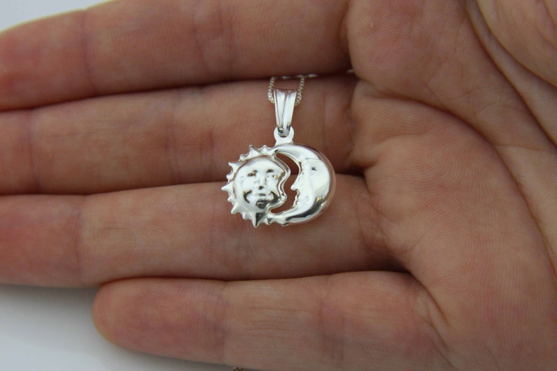 Sterling Silver Sun and Moon pendent Eclipse Necklace Sun | Etsy