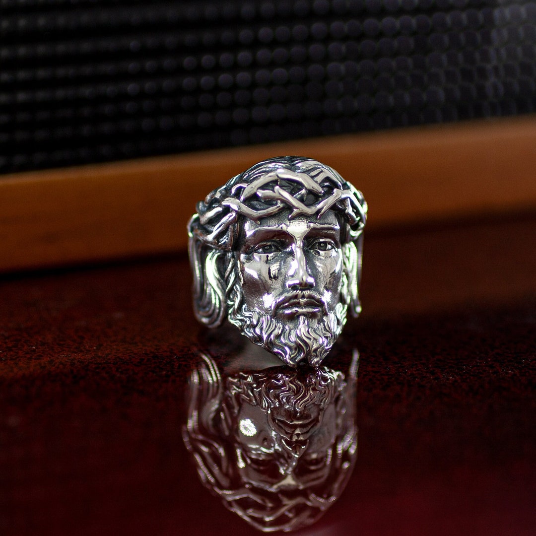 Anillo de cabeza de Cristo en plata esterlina, anillo de plata para ...