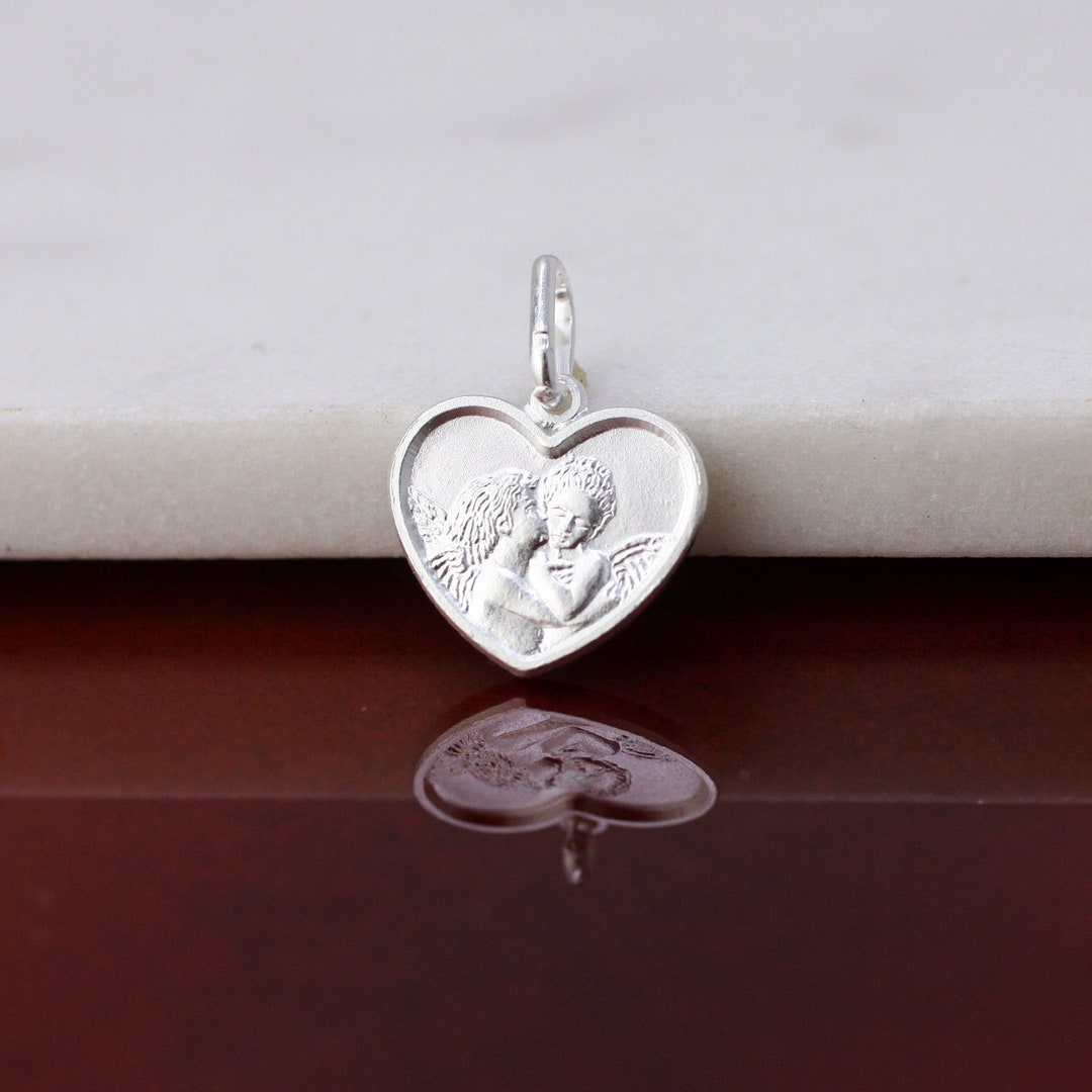 Sterling Silver Kissing Angel Heart Charm, Cherub Angels Charm, Angel ...