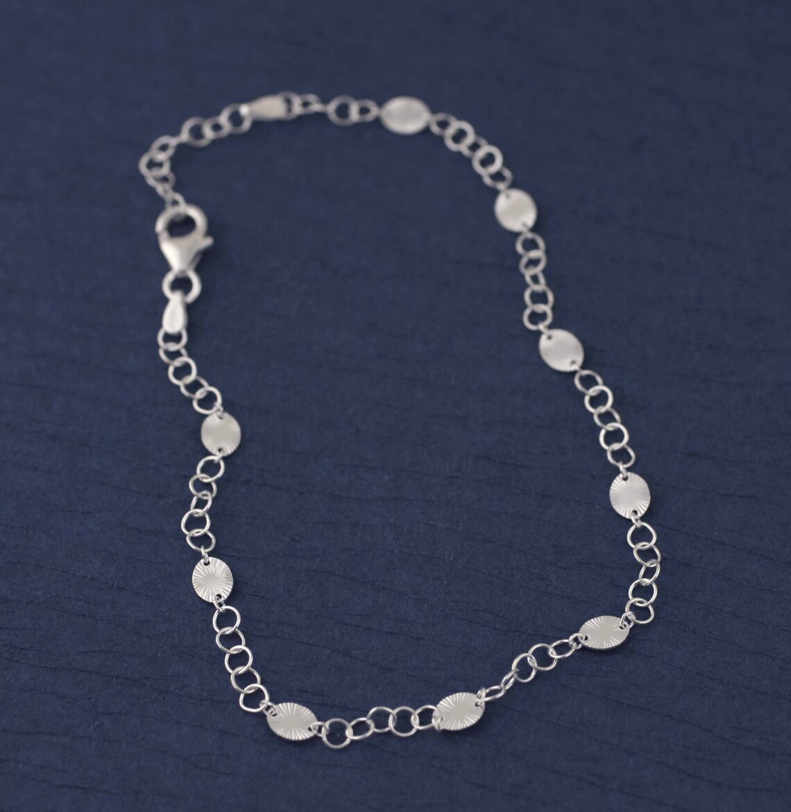 Silver Anklet Bracelet Sterling Silver Anklet Diamond Disc - Etsy