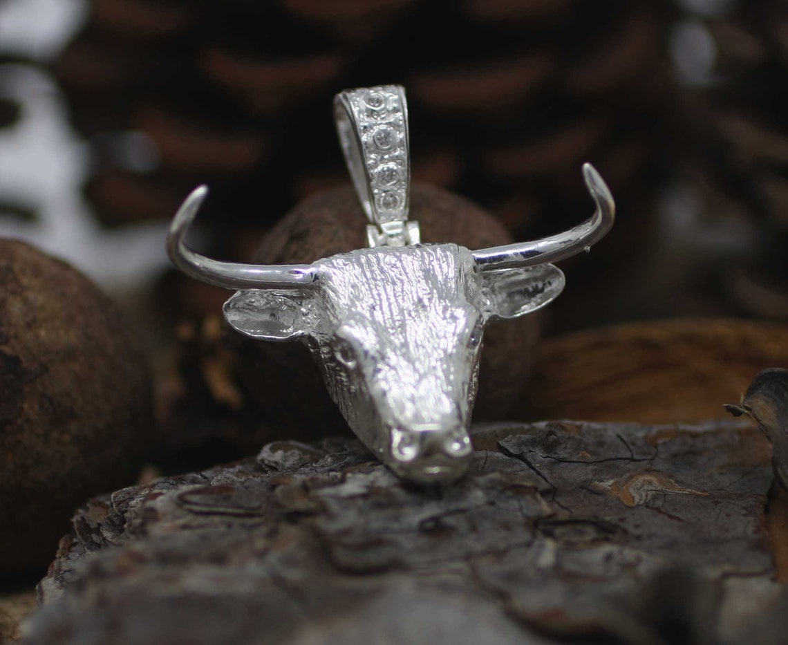 Sterling Silver Bull Head Necklace, Silver Bull Necklace, Large Silver ...