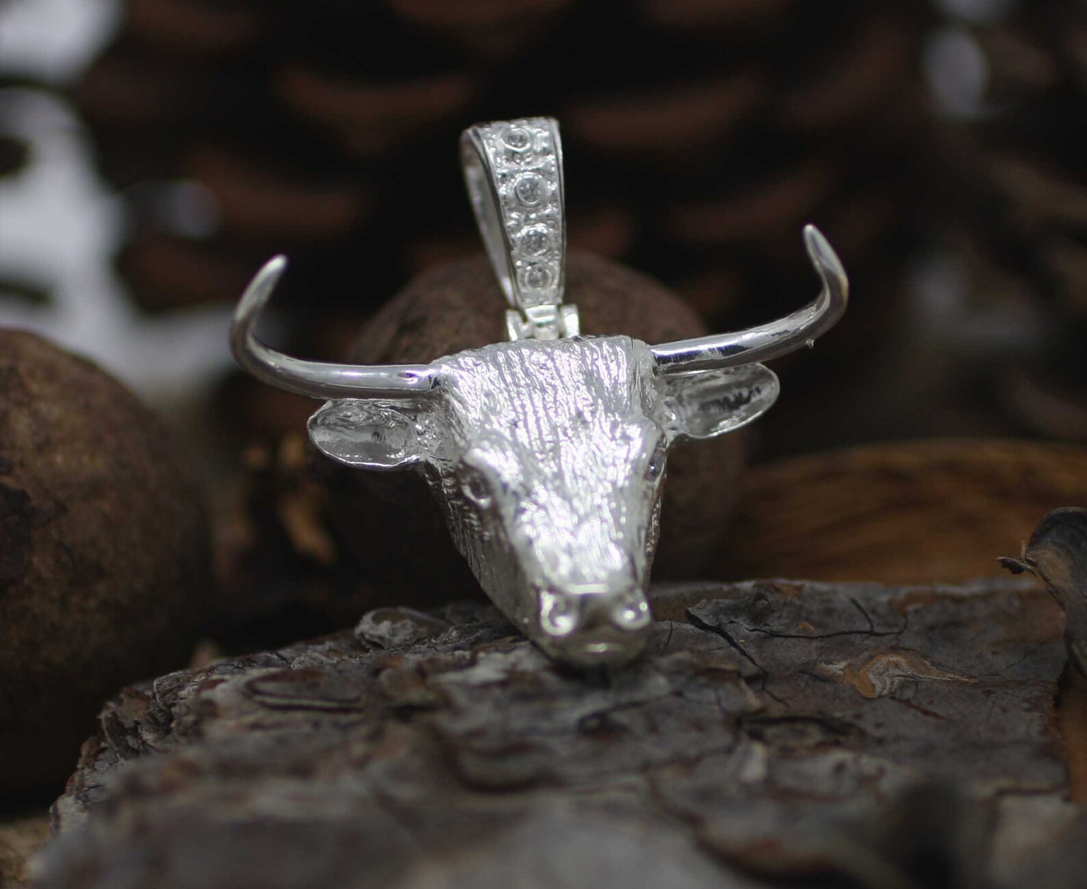 Sterling Silver Bull Head Necklace, Silver Bull Necklace, Large Silver ...