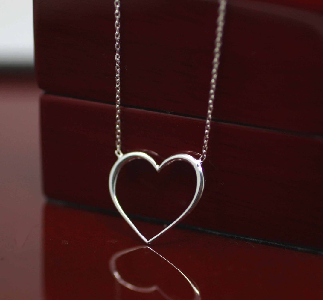 Sterling Silver Heart Necklace, Silver Modern Necklace, Silver Heart ...