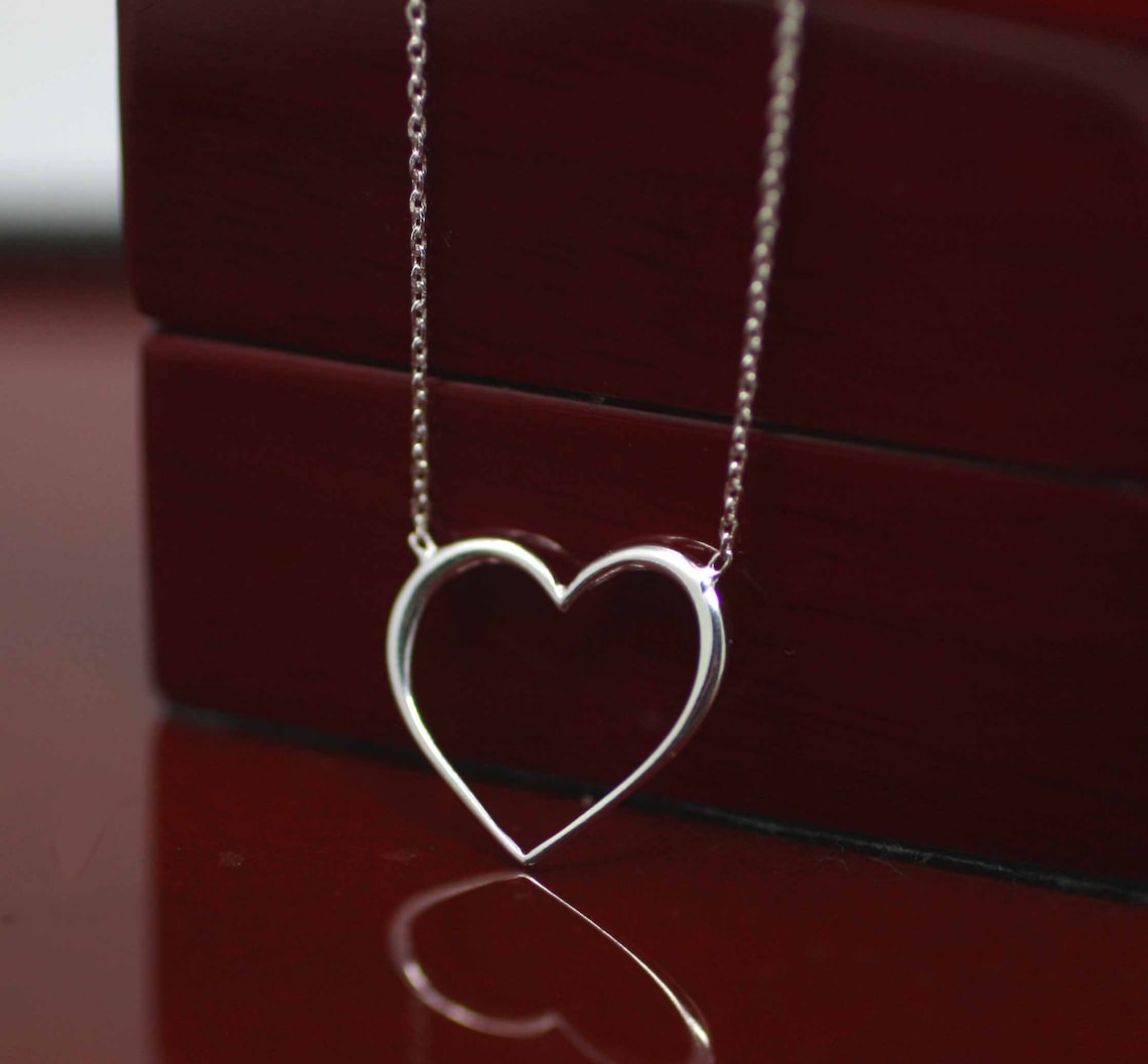 Sterling Silver Heart Necklace, Silver Modern Necklace, Silver Heart ...