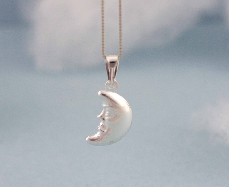 Silver Moon Necklace Sterling Silver Moon Puff Necklace | Etsy