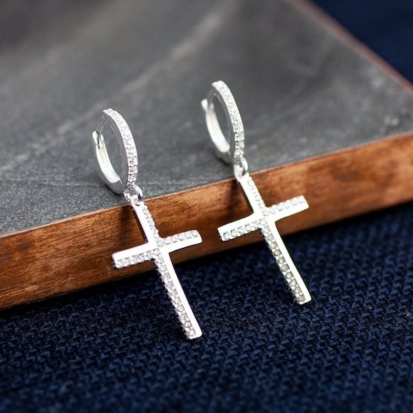 Cross Hoop Earrings - Etsy